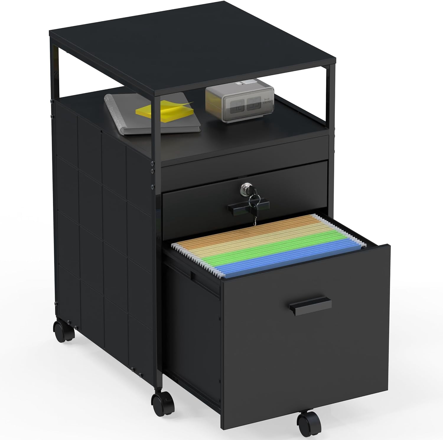 Box File Rolling Mobile Cabinet with Open Shelf and Lockable Drawer ...