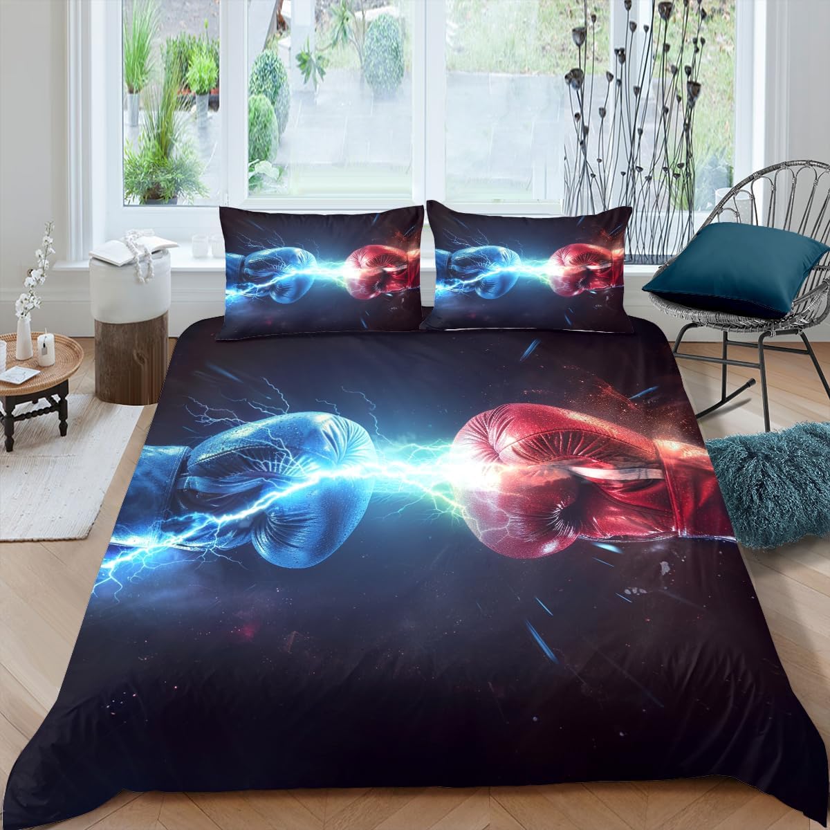 Box Gloves Toddler Bedding Set Kids Boxing Sports Duvet Cover Blue and ...