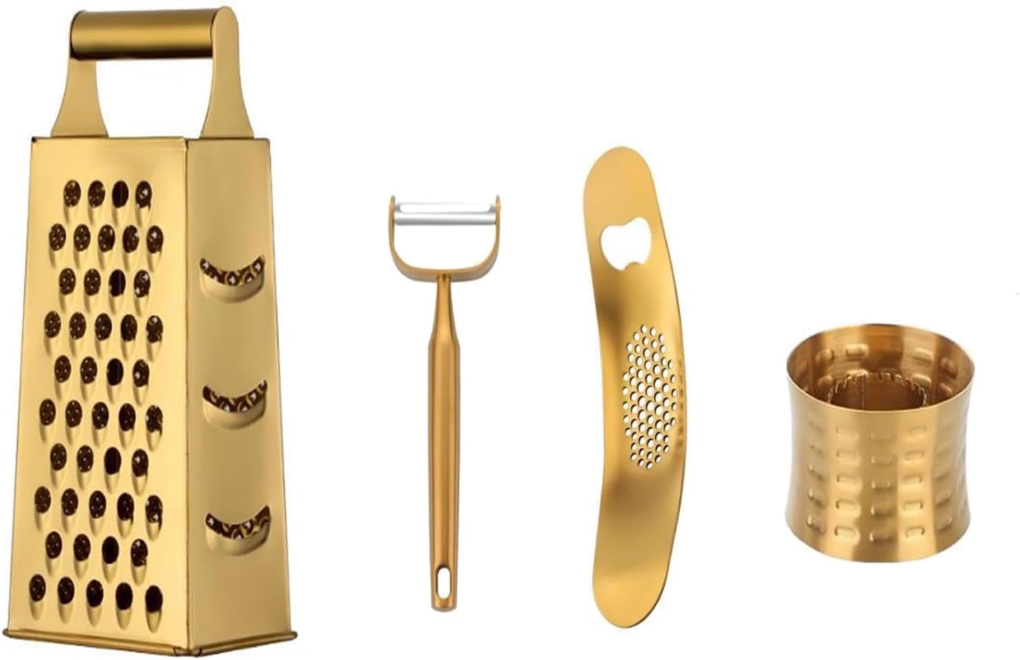 Box Grater 4pcs Set - Gold Color with Container, Stainless Steel Garlic ...