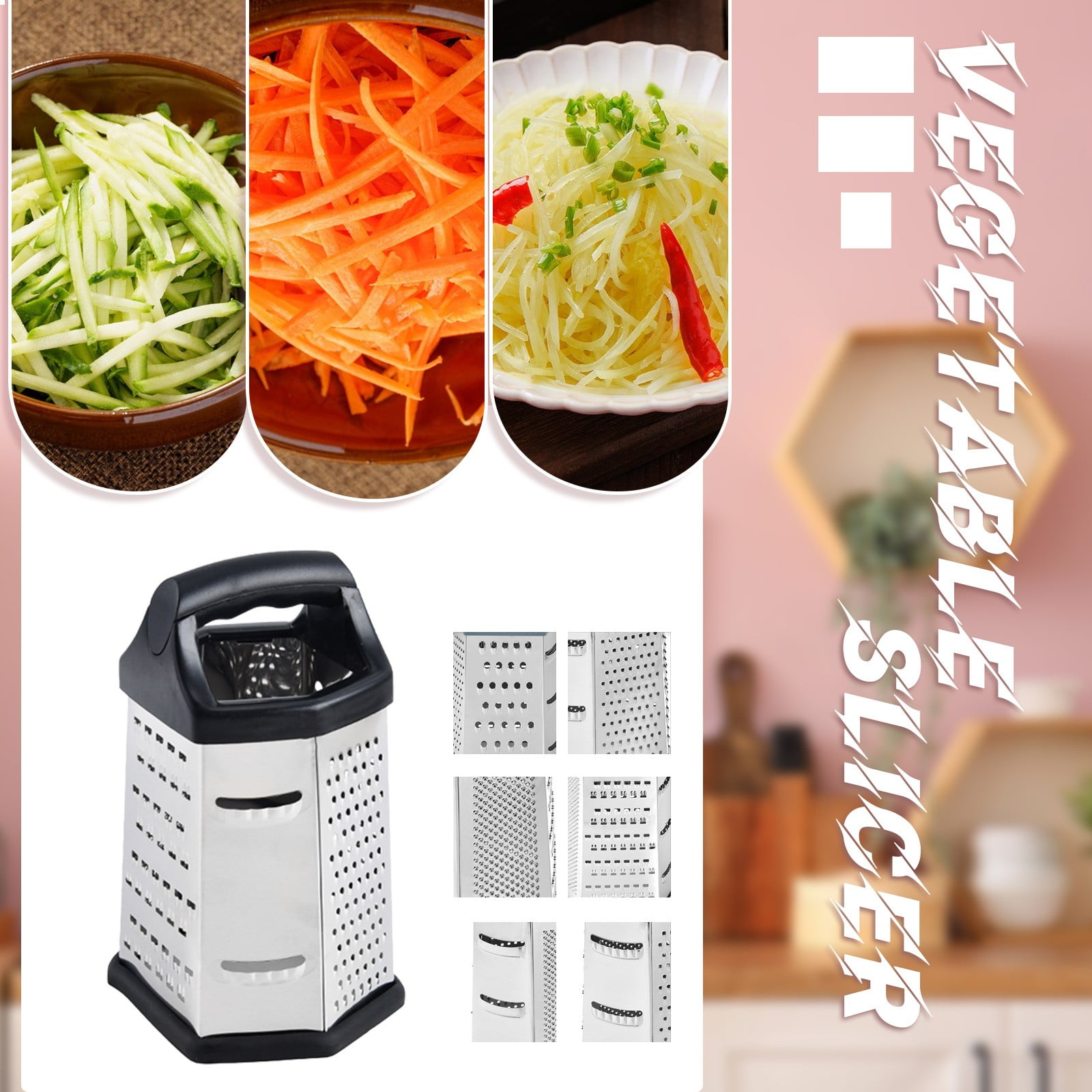 Box Grater 6 Sides Stainless Steel Cheese Shredder Vegetable Slicer ...