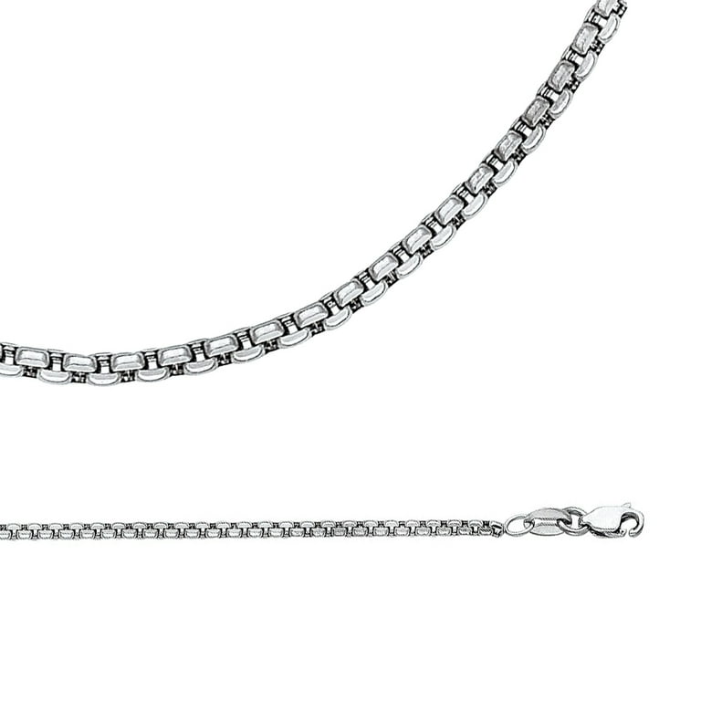 Box Necklace Solid 14k White Gold Chain Round Link Diamond Cut Hollow Cable Light 1.8 mm 22 inch