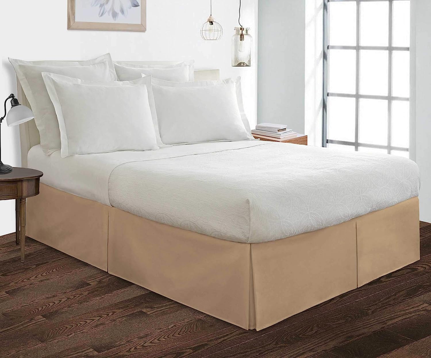 Box Pleated Queen Bed Skirt - 12" Inch Tailored Drop - Easy Fit for ...