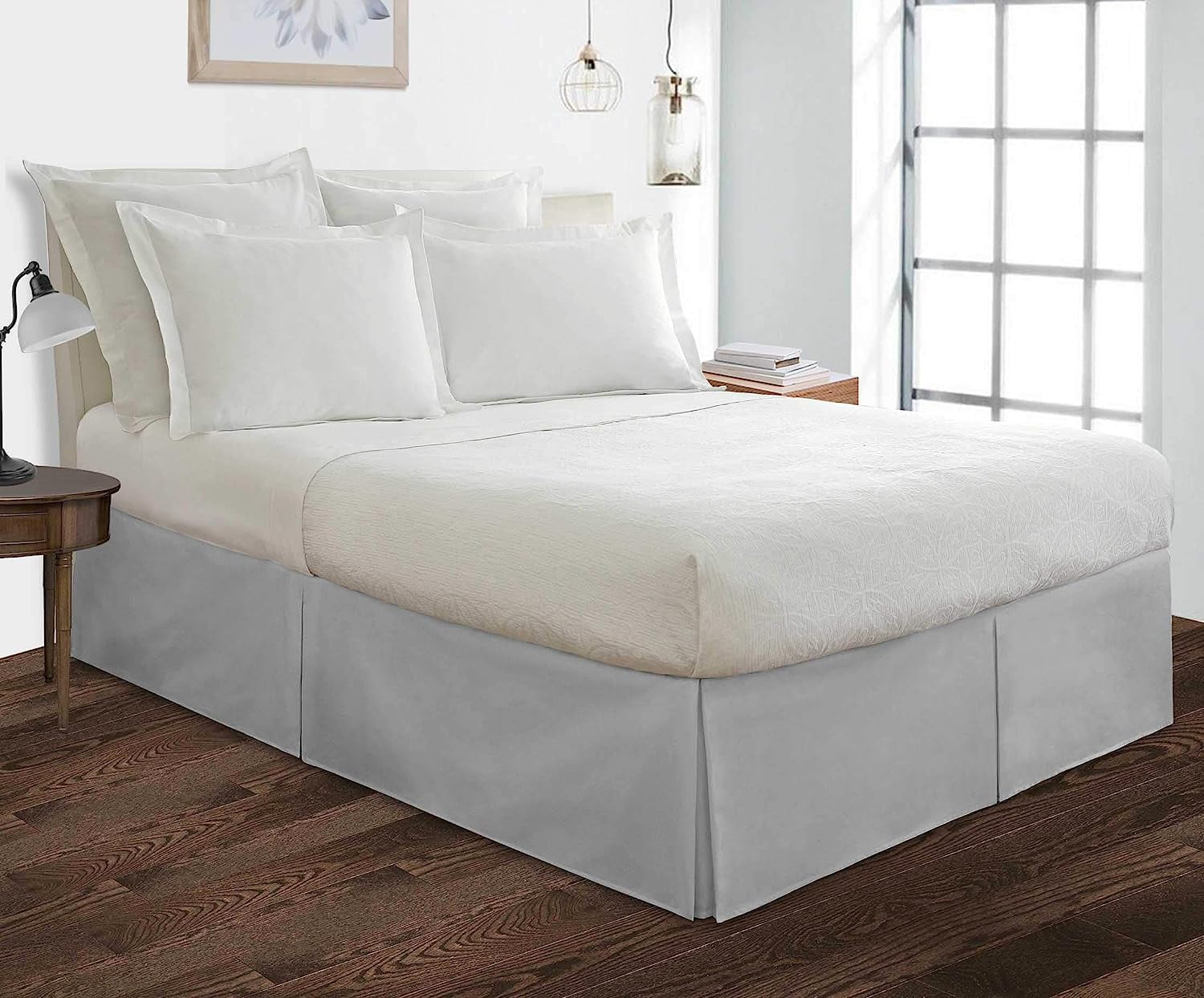 Box Pleated Queen-XL Bed Skirt - 15" Inch Tailored Drop - Easy Fit for ...