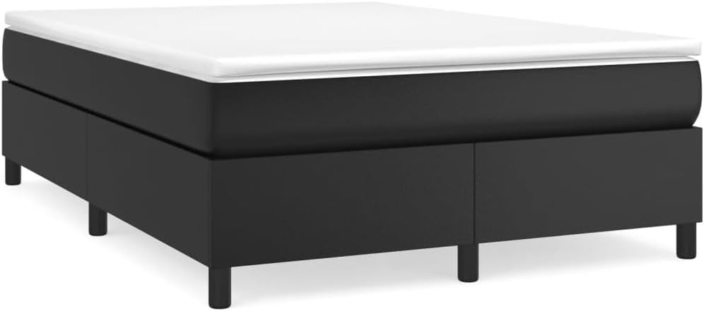 Box Spring Bed Frame Twin XL Black Faux Leather with Plywood Slats and ...