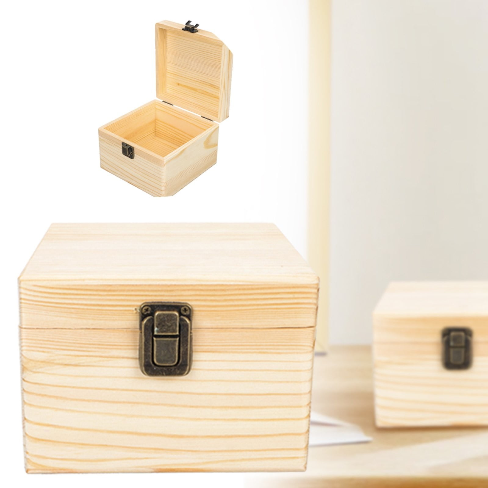 Box Wooden Chest Storage Wood Small Case Unfinished Lockable Keepsake ...