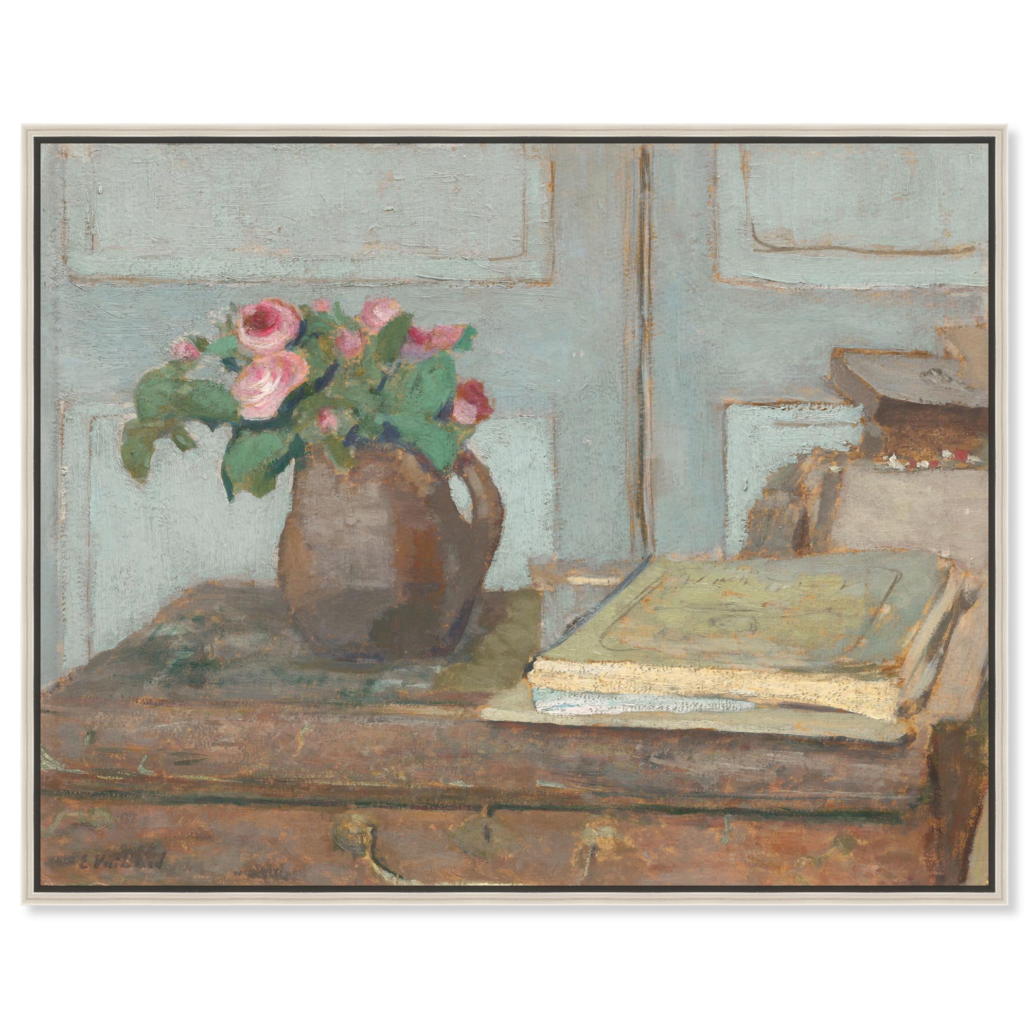 Box and Moss Roses Canvas Famous Artist Prints by Art Remedy, Silver ...