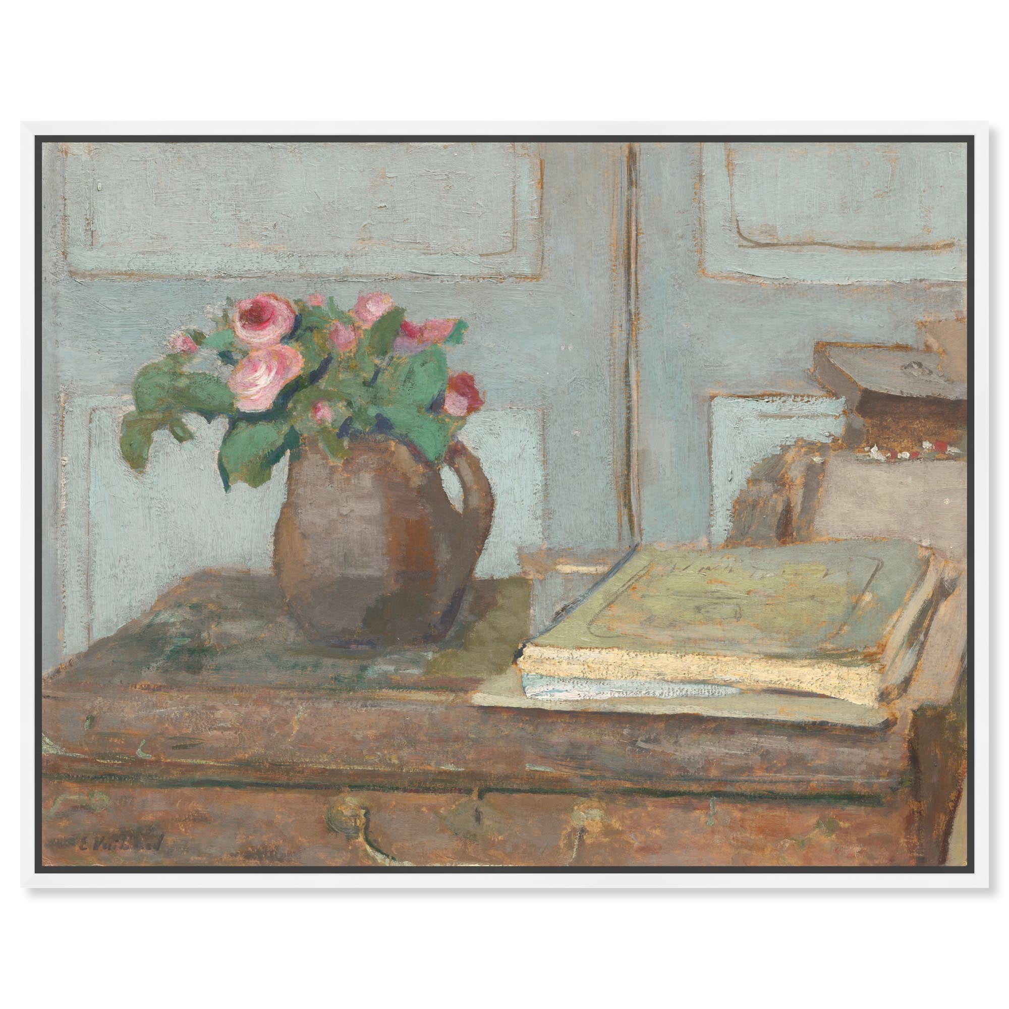 Box and Moss Roses Canvas Famous Artist Prints by Art Remedy, White ...