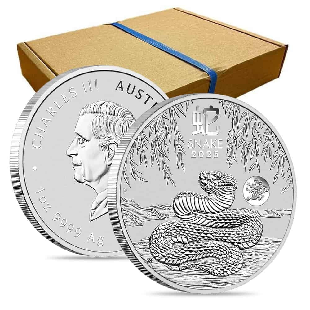 Box of 100 - 2025 1 oz Silver Lunar Snake Dragon Privy BU Australian ...