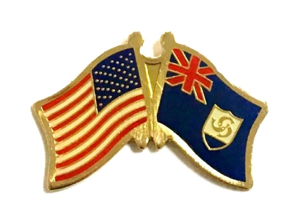 Box of 12 Anguilla & US Crossed Flag Lapel Pins, Country & American ...