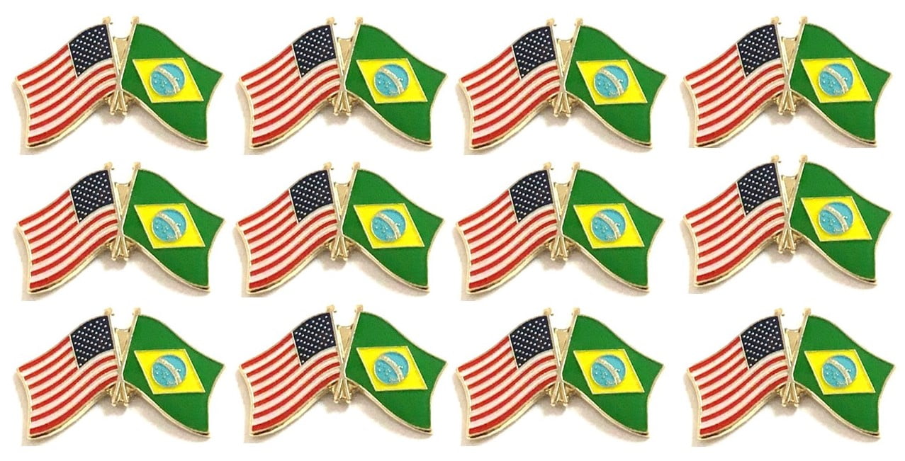 Box of 12 Brazil & US Crossed Flag Lapel Pins, Brazilian & American ...