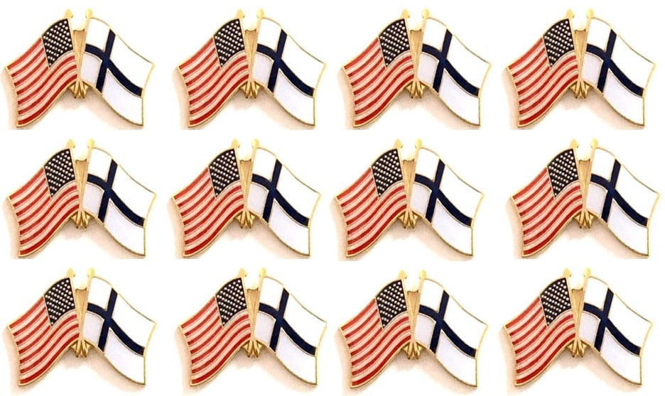 Box of 12 Finland & US Crossed Flag Lapel Pins, Finnish & American ...
