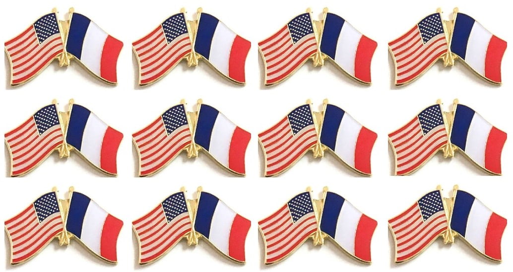 Box of 12 France & US Crossed Flag Lapel Pins, French & American Double ...