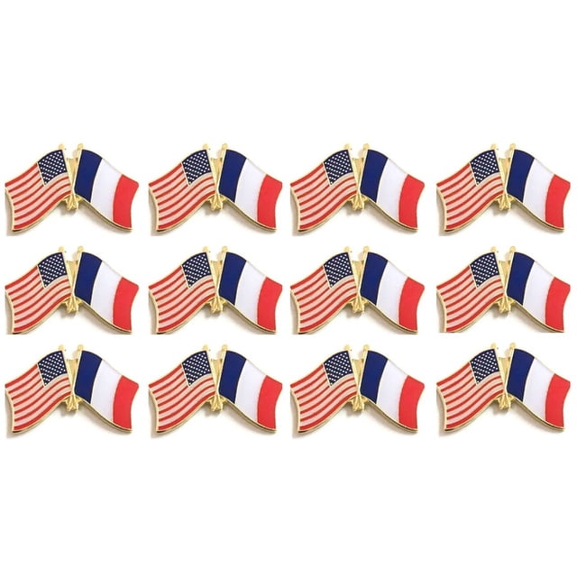 Box of 12 France & US Crossed Flag Lapel Pins, French & American Double ...