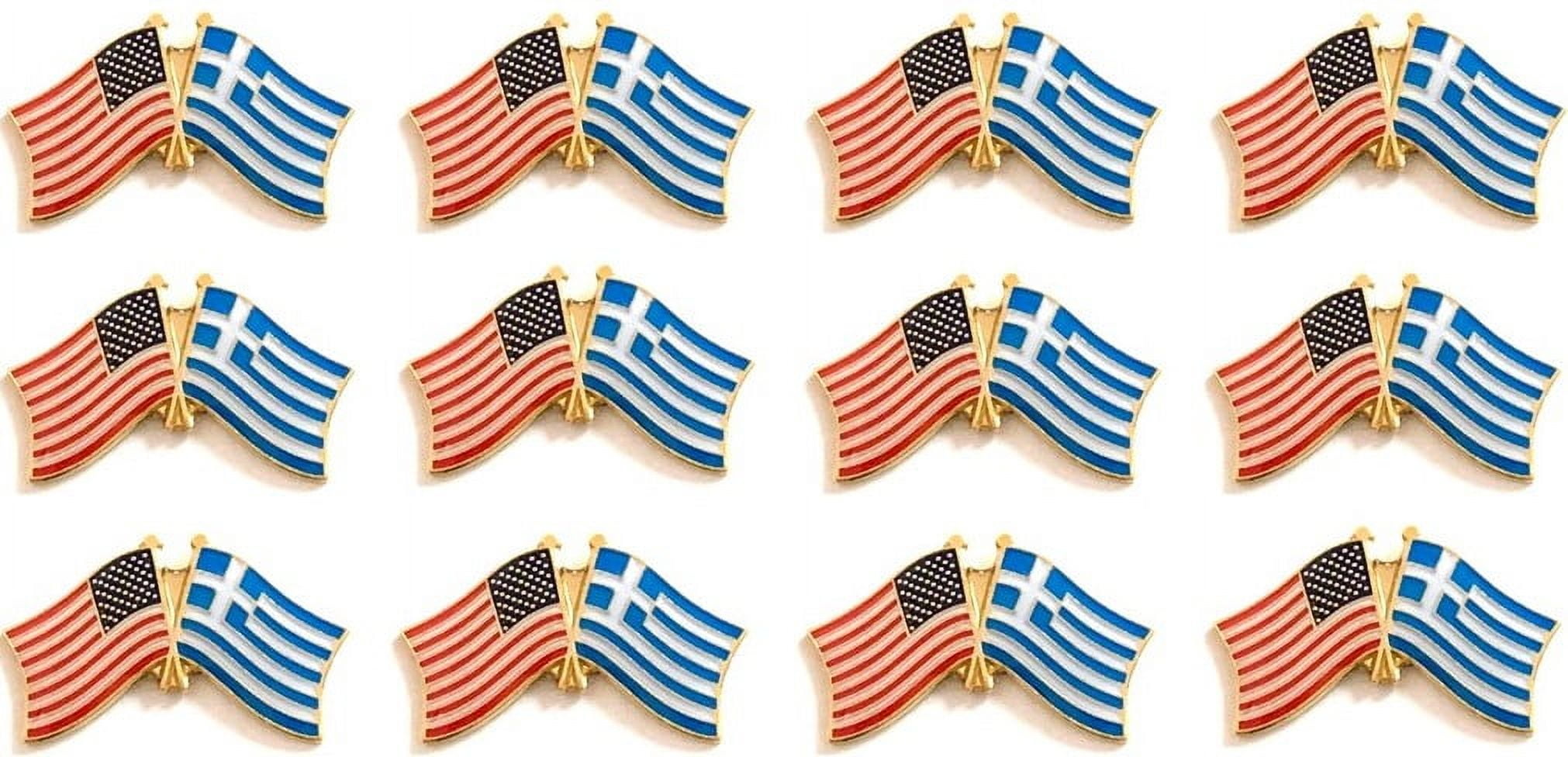 Box of 12 Greece & US Crossed Flag Lapel Pins, Greek & American Double ...