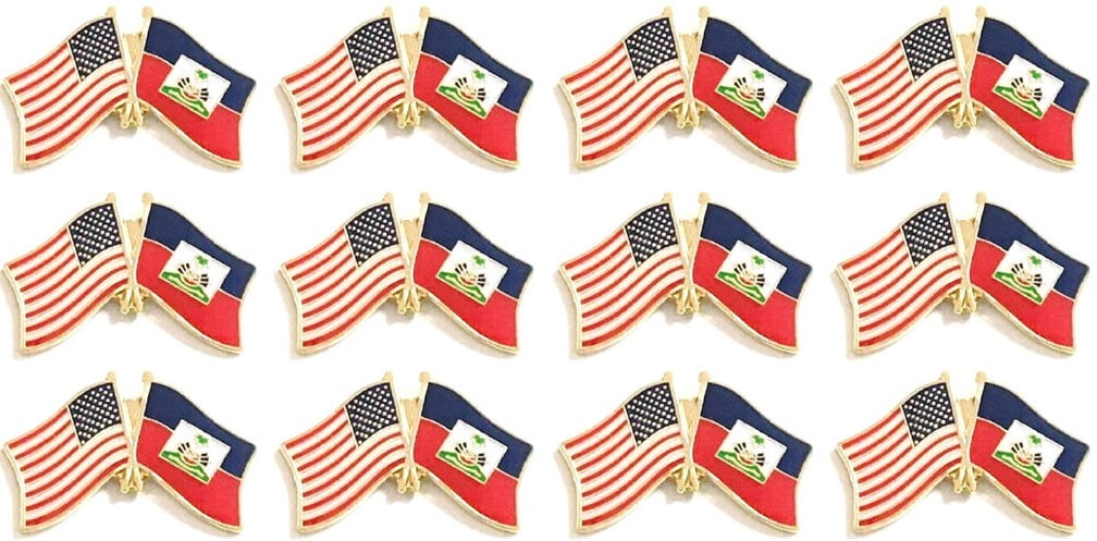 Box of 12 Haiti & US Crossed Flag Lapel Pins, Haitian & American Double ...
