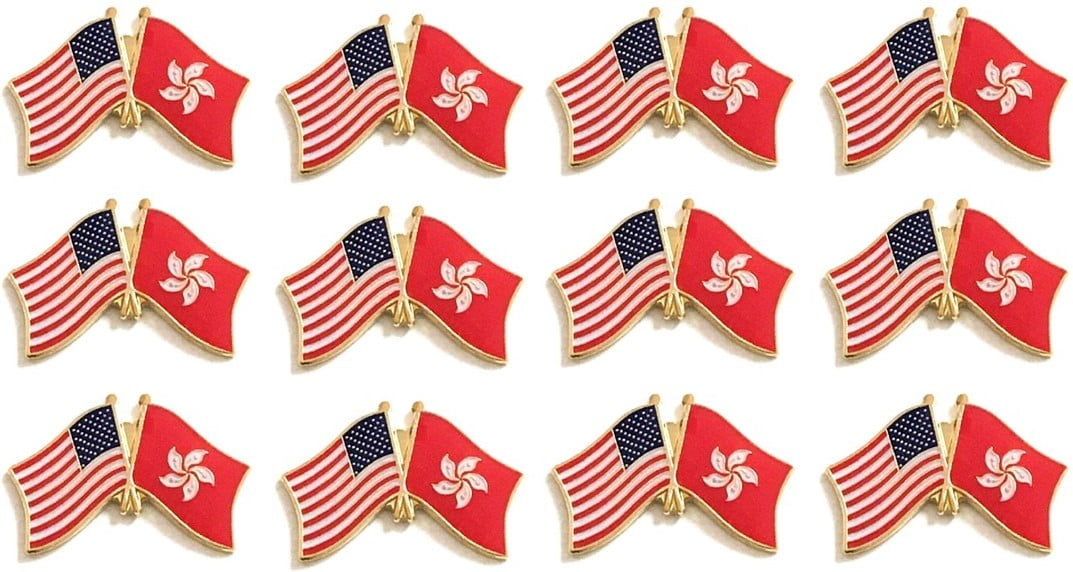 Box of 12 Hong Kong & US Crossed Flag Lapel Pins, Hong Kong & American ...