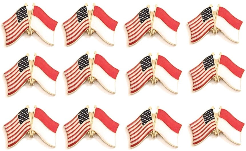 Box of 12 Indonesia & US Crossed Flag Lapel Pins, Indonesian & American ...