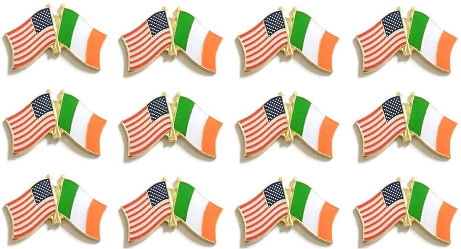 Box of 12 Ireland & US Crossed Flag Lapel Pins, Irish & American Double ...