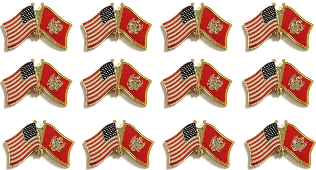 Box of 12 Montenegro & US Crossed Flag Lapel Pins, Montenegro ...