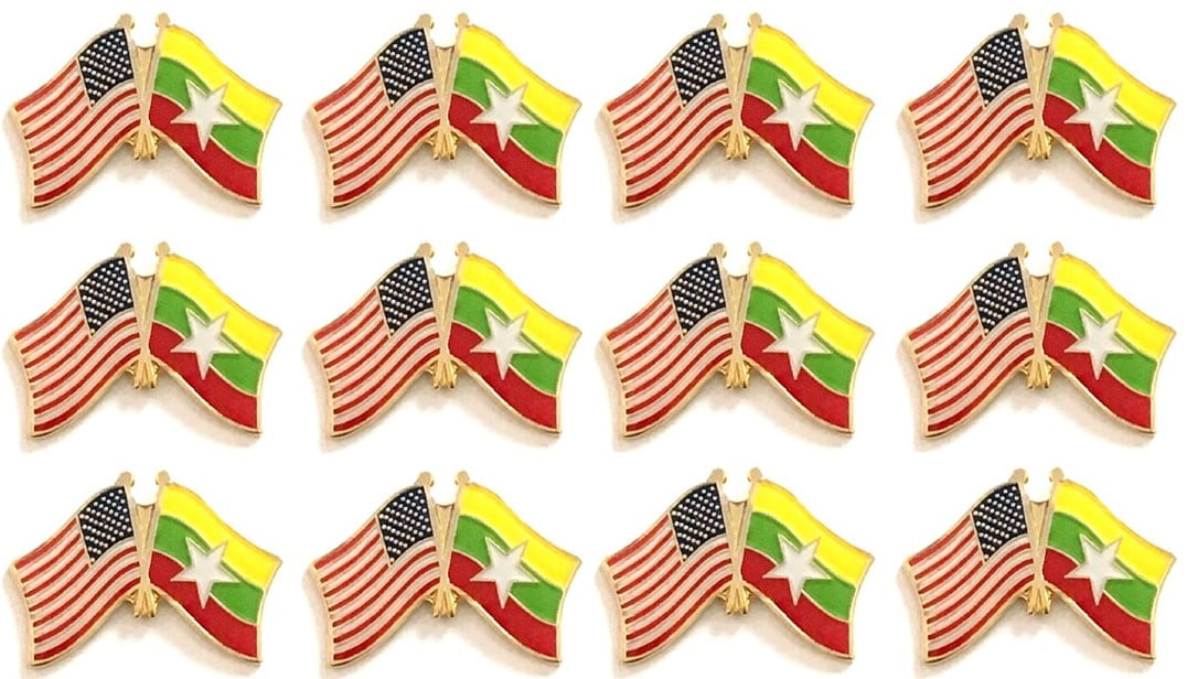 Box of 12 Myanmar (Burma) & US Crossed Flag Lapel Pins, Burma ...