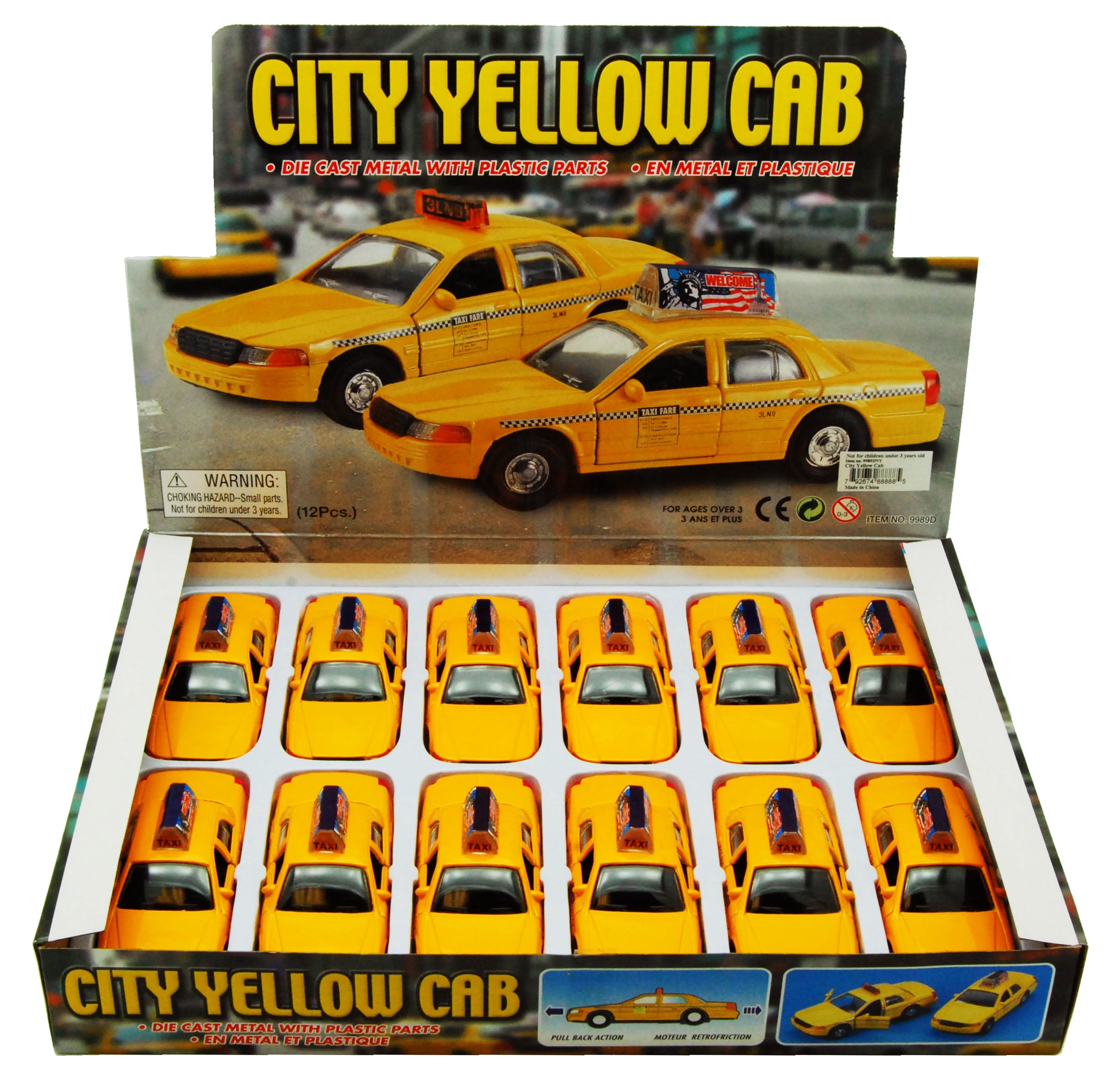 Box of 12 NYC Modern Taxi Cab, Yellow - Showcasts 9989DNY - 5" Scale ...