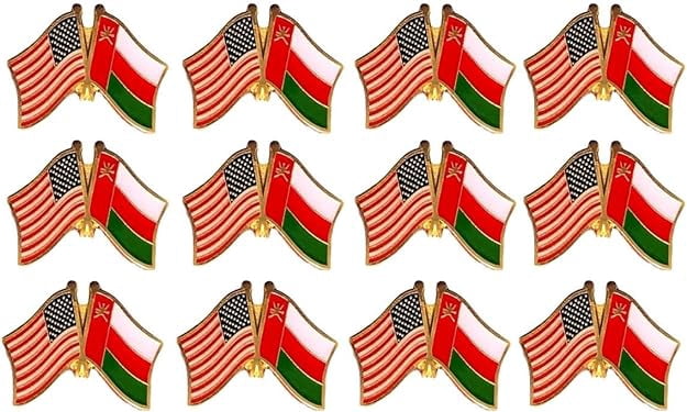 Box of 12 Oman & US Crossed Flag Lapel Pins, Country & American Double ...