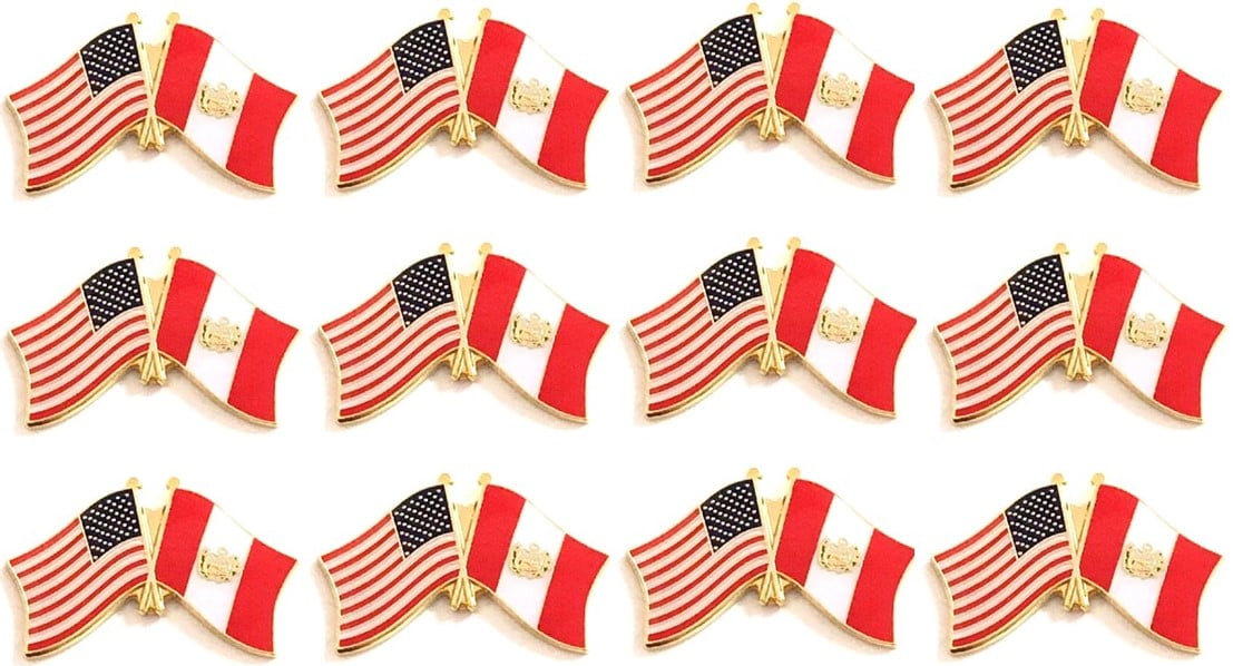 Box of 12 Peru & US Crossed Flag Lapel Pins, Peruvian & American Double ...