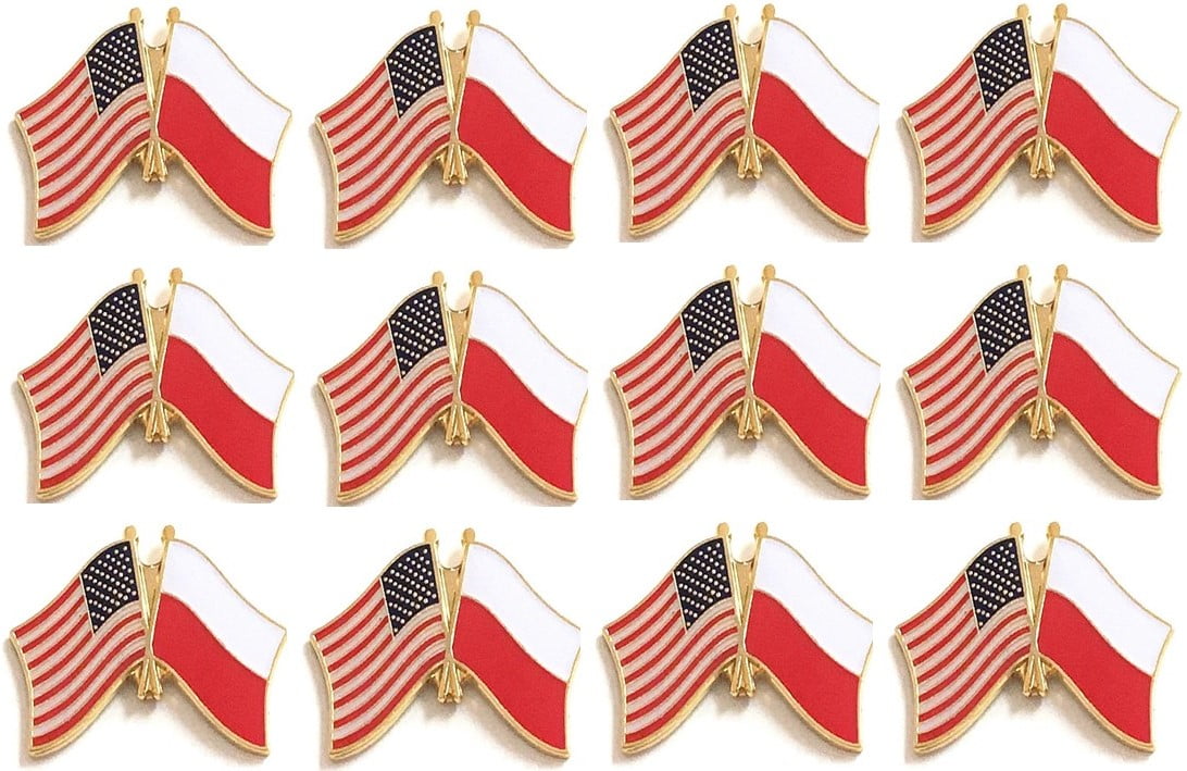 Box of 12 Poland & US Crossed Flag Lapel Pins, Polish & American Double ...