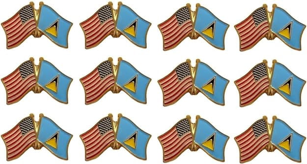 Box of 12 St. Lucia & US Crossed Flag Lapel Pins, Country & American ...