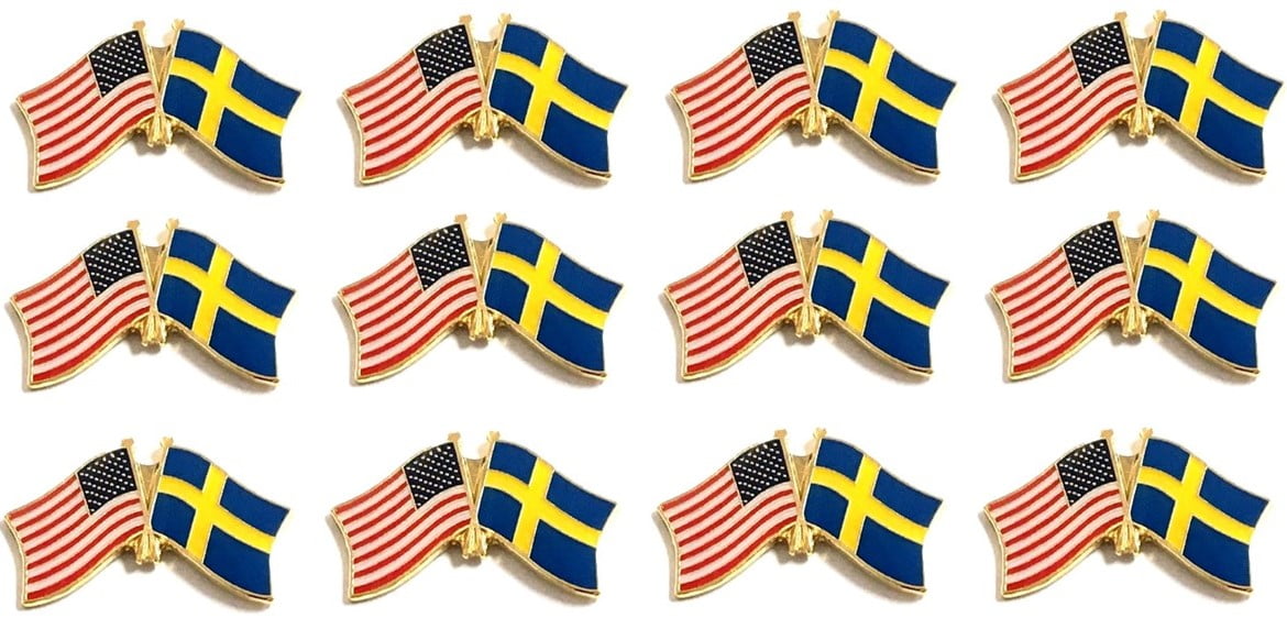 Box of 12 Sweden & US Crossed Flag Lapel Pins, Swedish & American ...