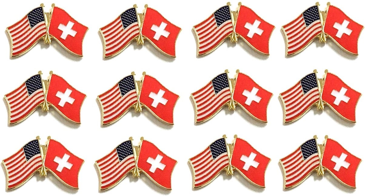 Box of 12 Switzerland & US Crossed Flag Lapel Pins, Swiss & American ...
