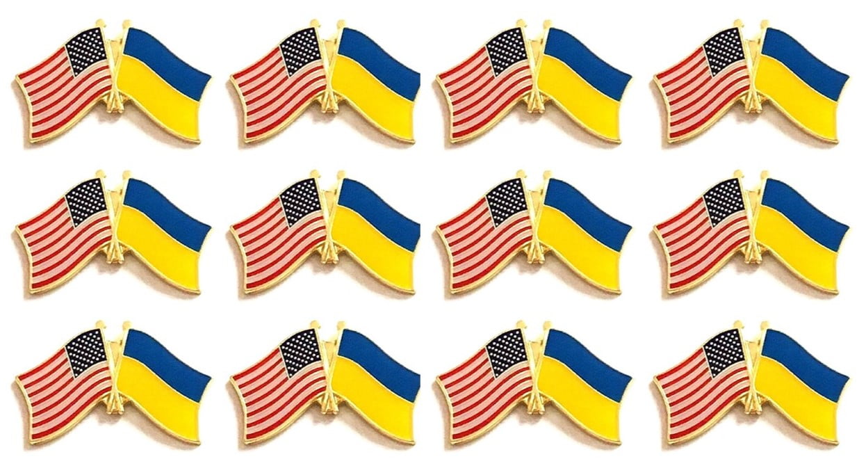 Box of 12 Ukraine & US Crossed Flag Lapel Pins, Ukrainian & American ...