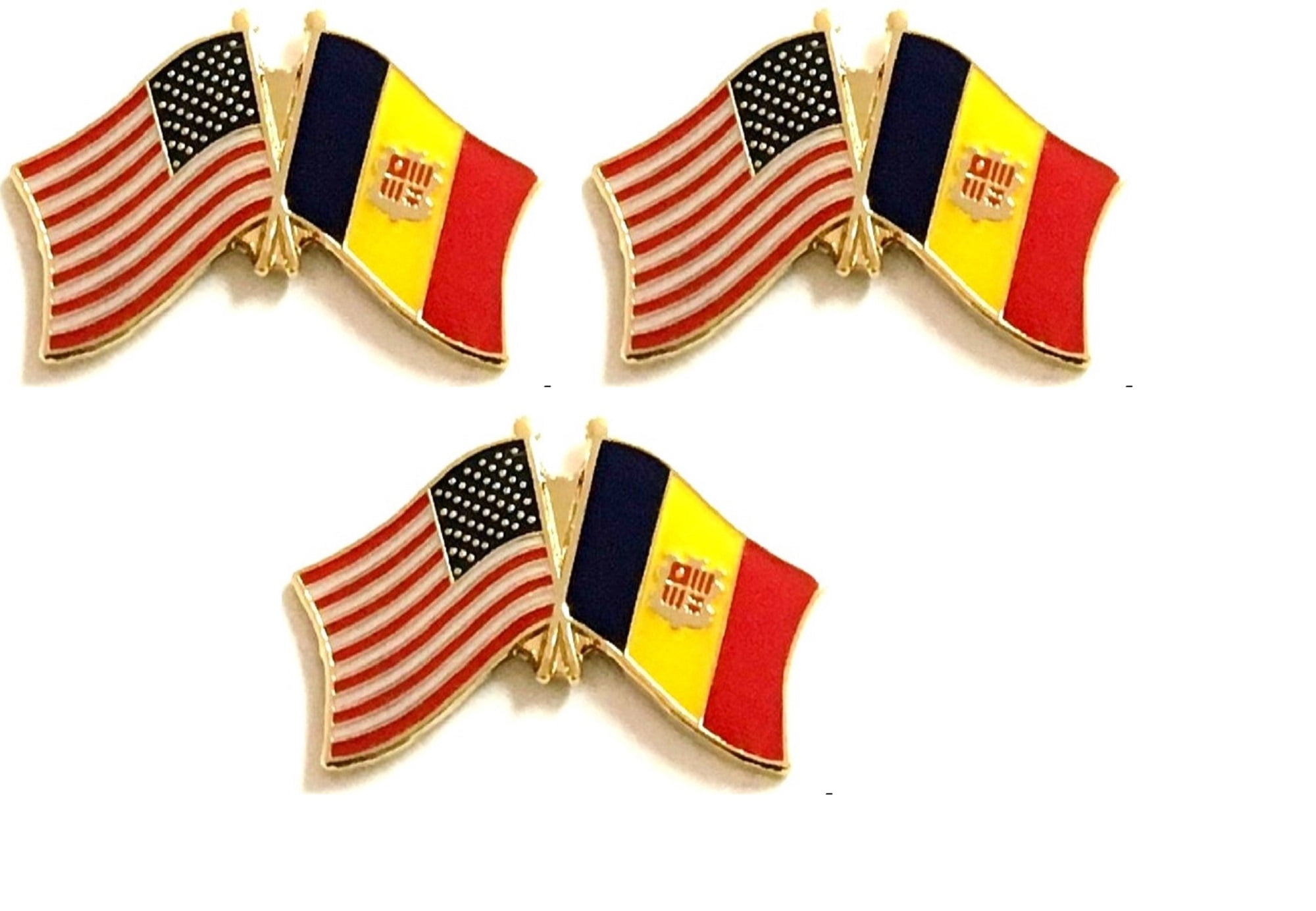 Box of 3 Andorra & US Crossed Flag Lapel Pins, Country & American ...