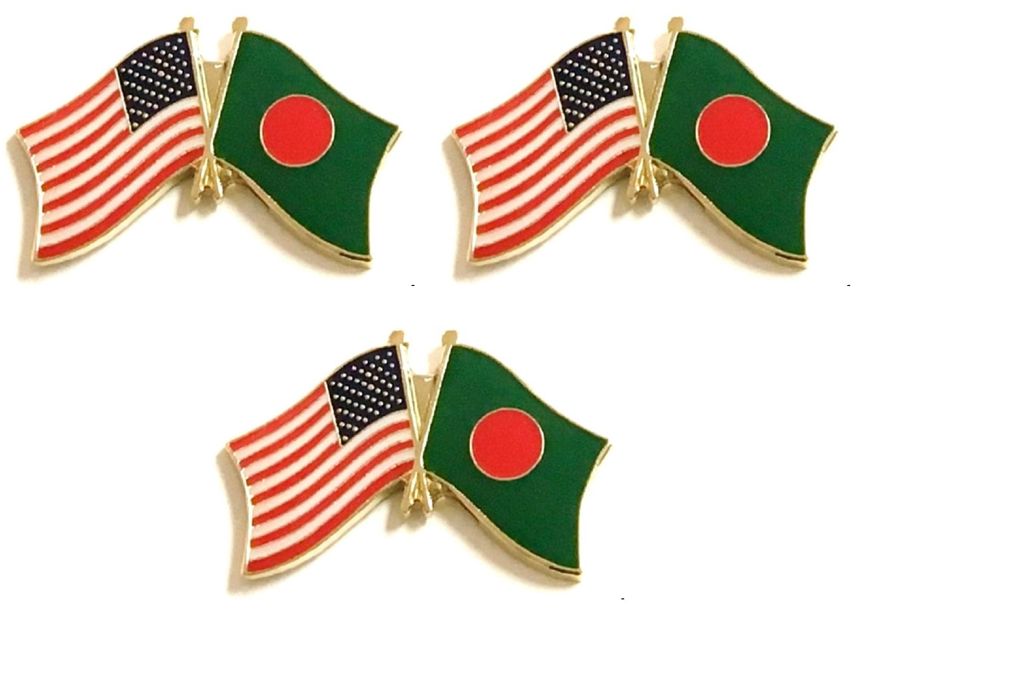 Box of 3 Bangladesh & US Crossed Flag Lapel Pins, Country & American ...