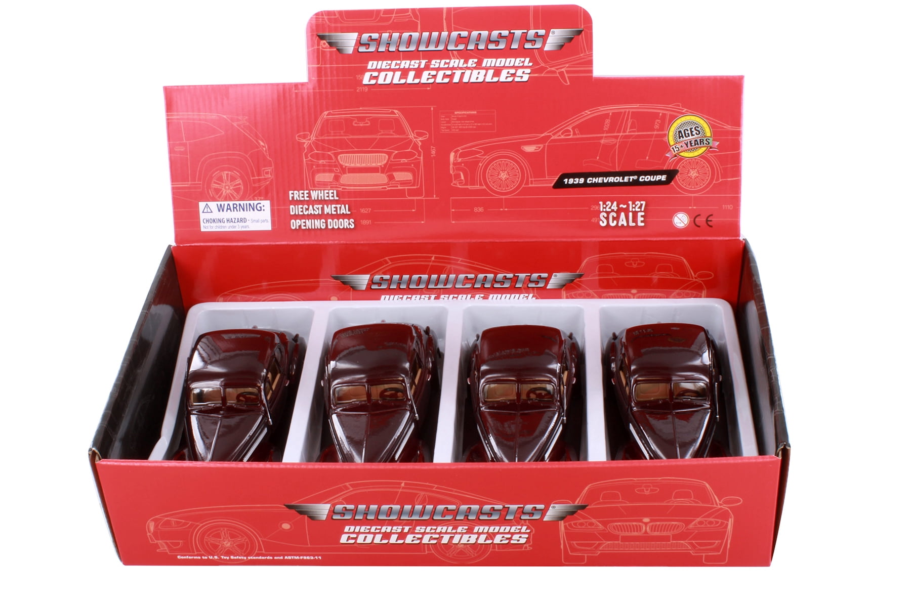 Box of 4 1939 Chevy Coupe Hardtop, Burgundy - Showcasts 77247BGD - 1/24 ...