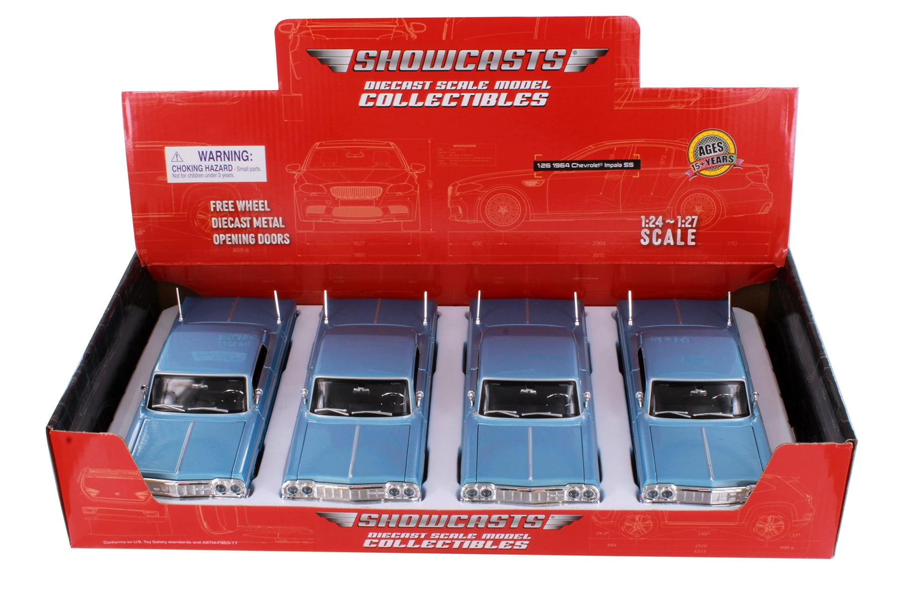 Box of 4 1964 Chevy Impala SS Hardtop, Blue - Showcasts 37908 - 1/24 ...