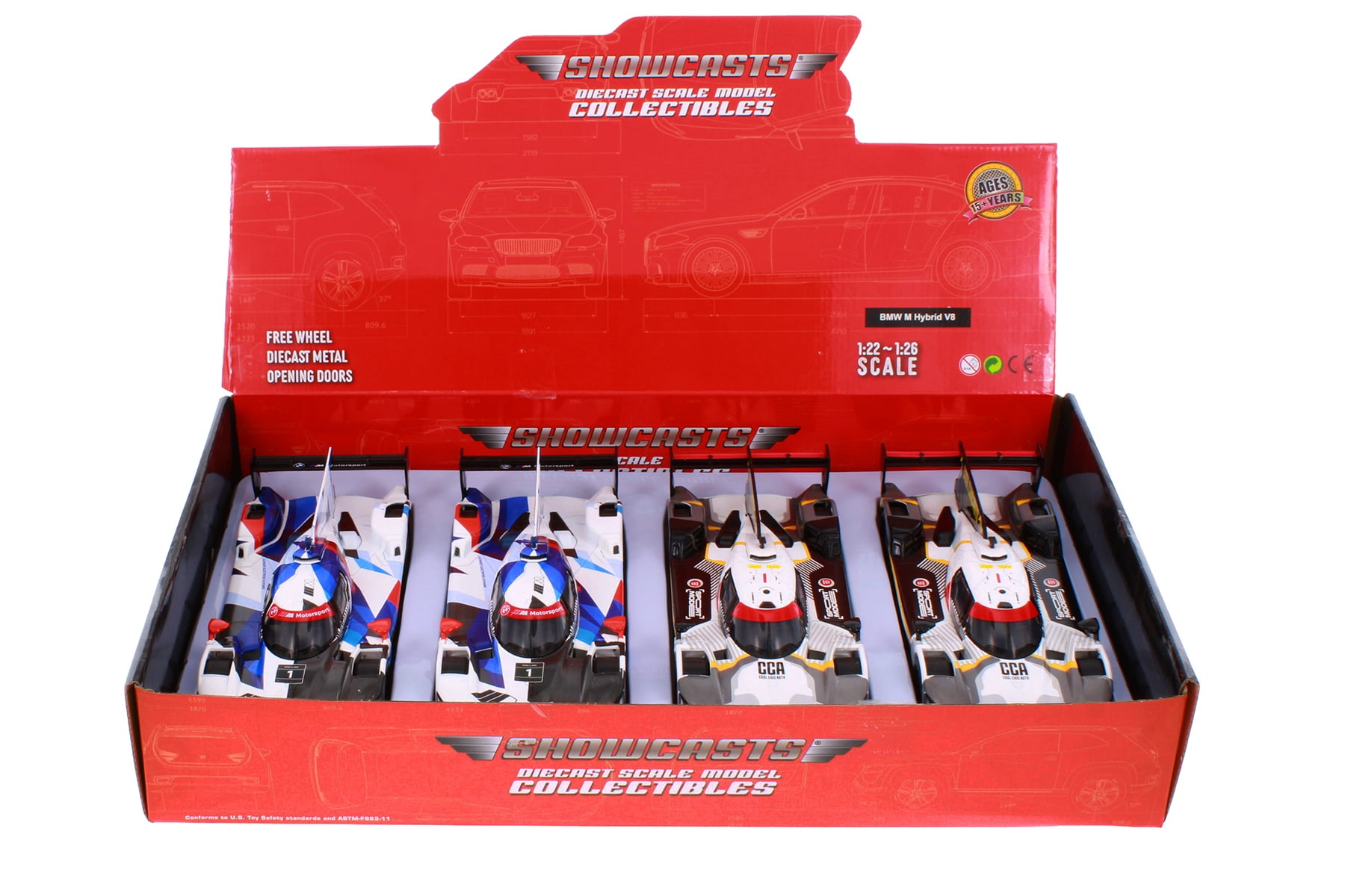 Box of 4 BMW M Hybrid V8, White/Black - Showcasts 68285D - 1/24 Scale ...
