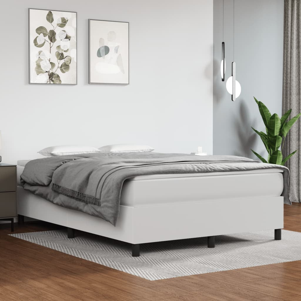 Box spring bed with mattress white 140x190 cm artificial leather ...