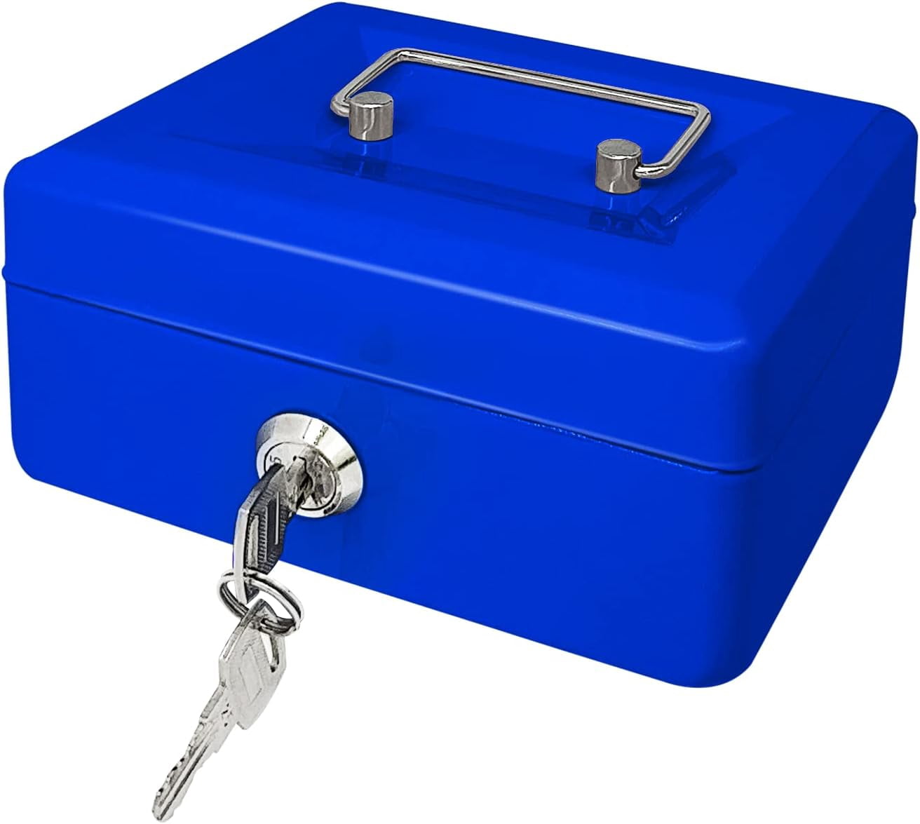 Box with Key Lock, Small Organizer with Tray, Storage Box with Lockable Cover (Blue - 6 inch ...