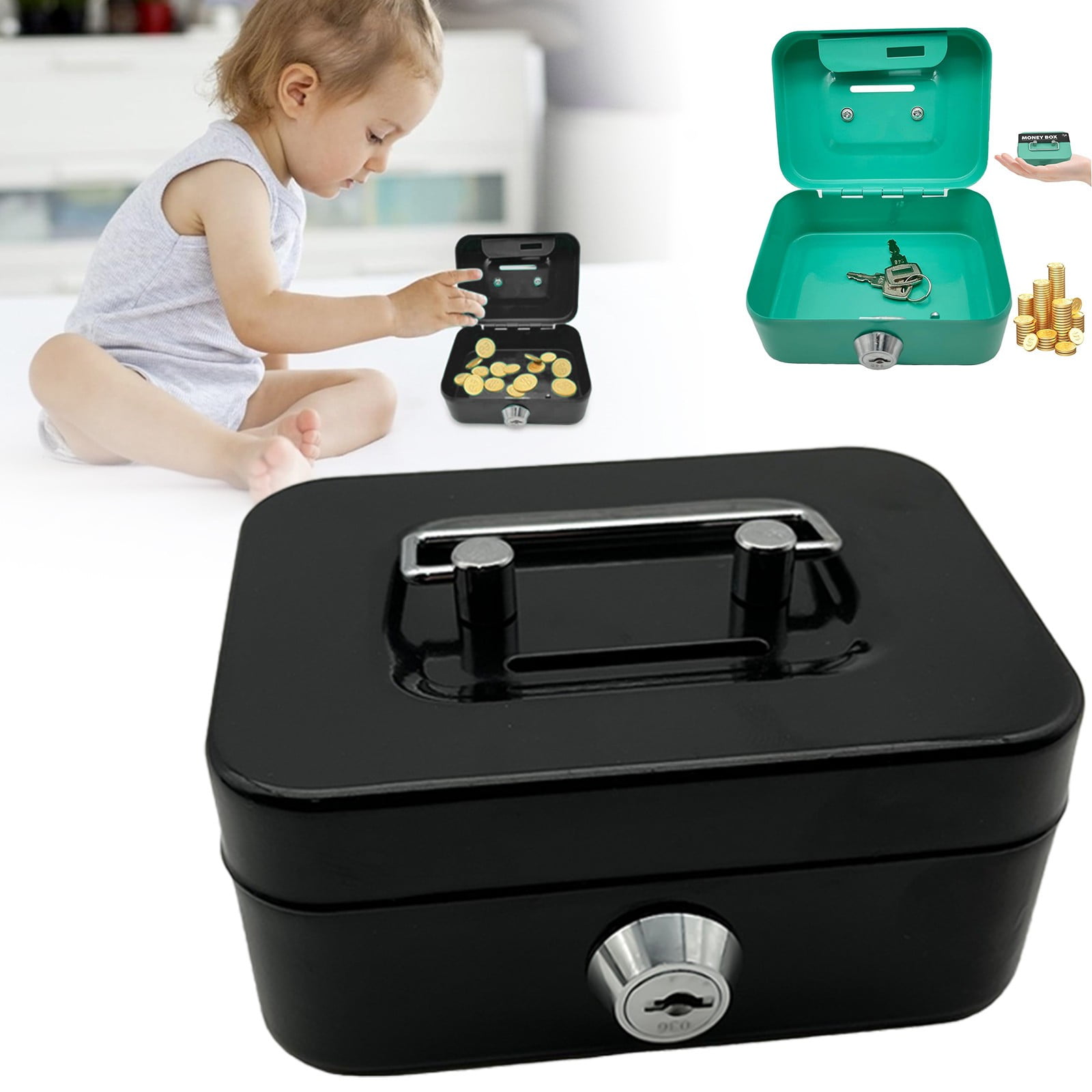 Box with Lock Chest Box Metal Small Modern Holder Bank Lock Box with ...