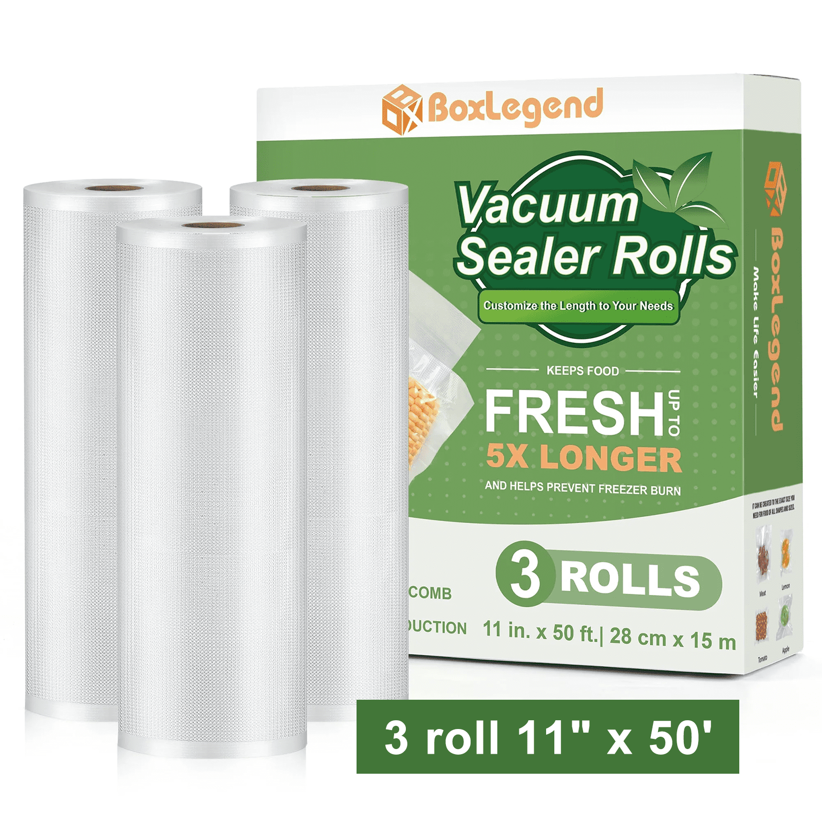 BoxLegend 3 Rolls 11''x50'Vacuum Sealer Rolls, Food Vacuum Bags,Vacuum ...