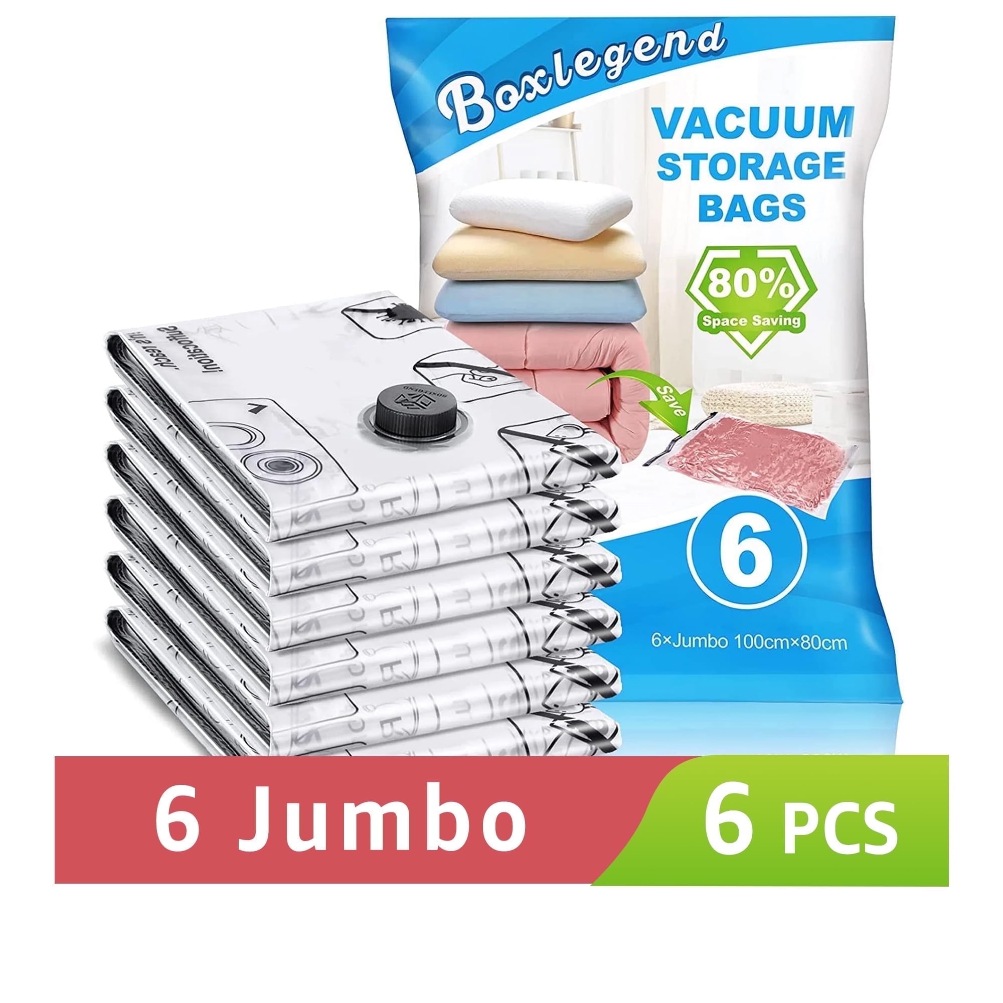 BoxLegend Sealed Vacuum Storage Bags (6 Pack) - Jumbo 40in x 32in Space ...
