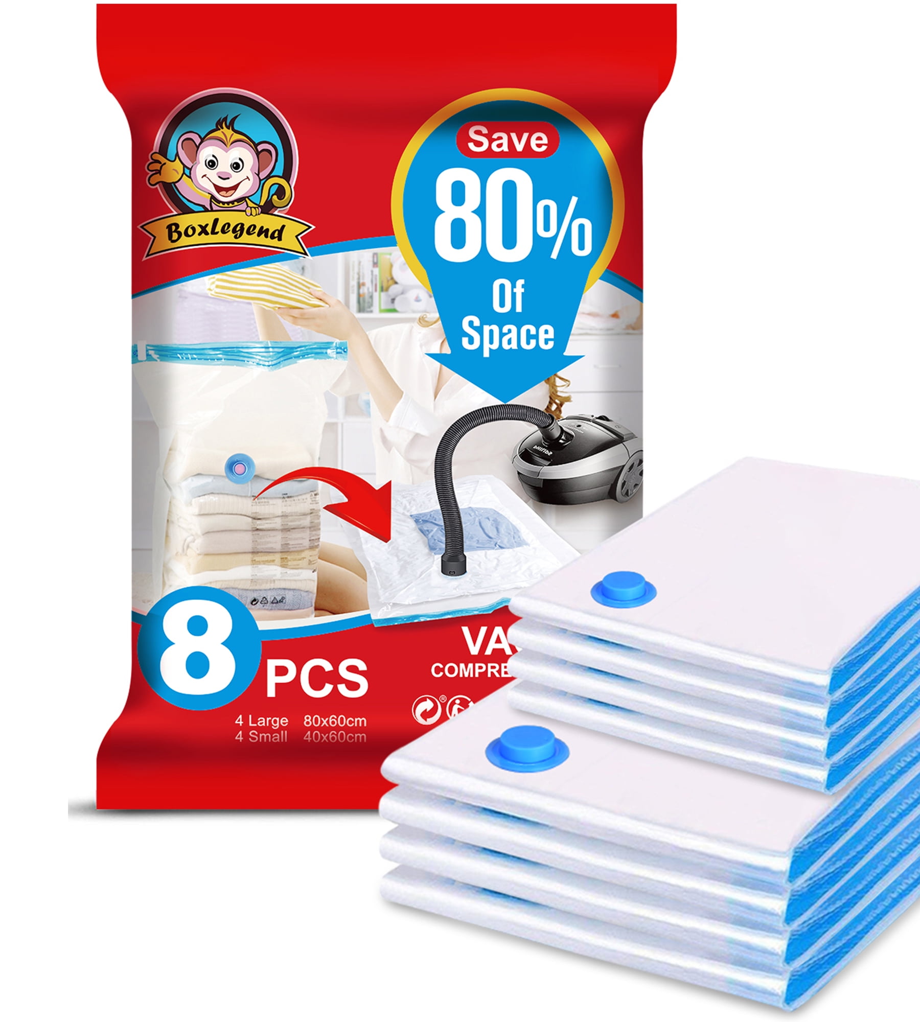 BoxLegend 8 Pack Vacuum Storage Bags Vacuum Seal Bags for Clothes ...