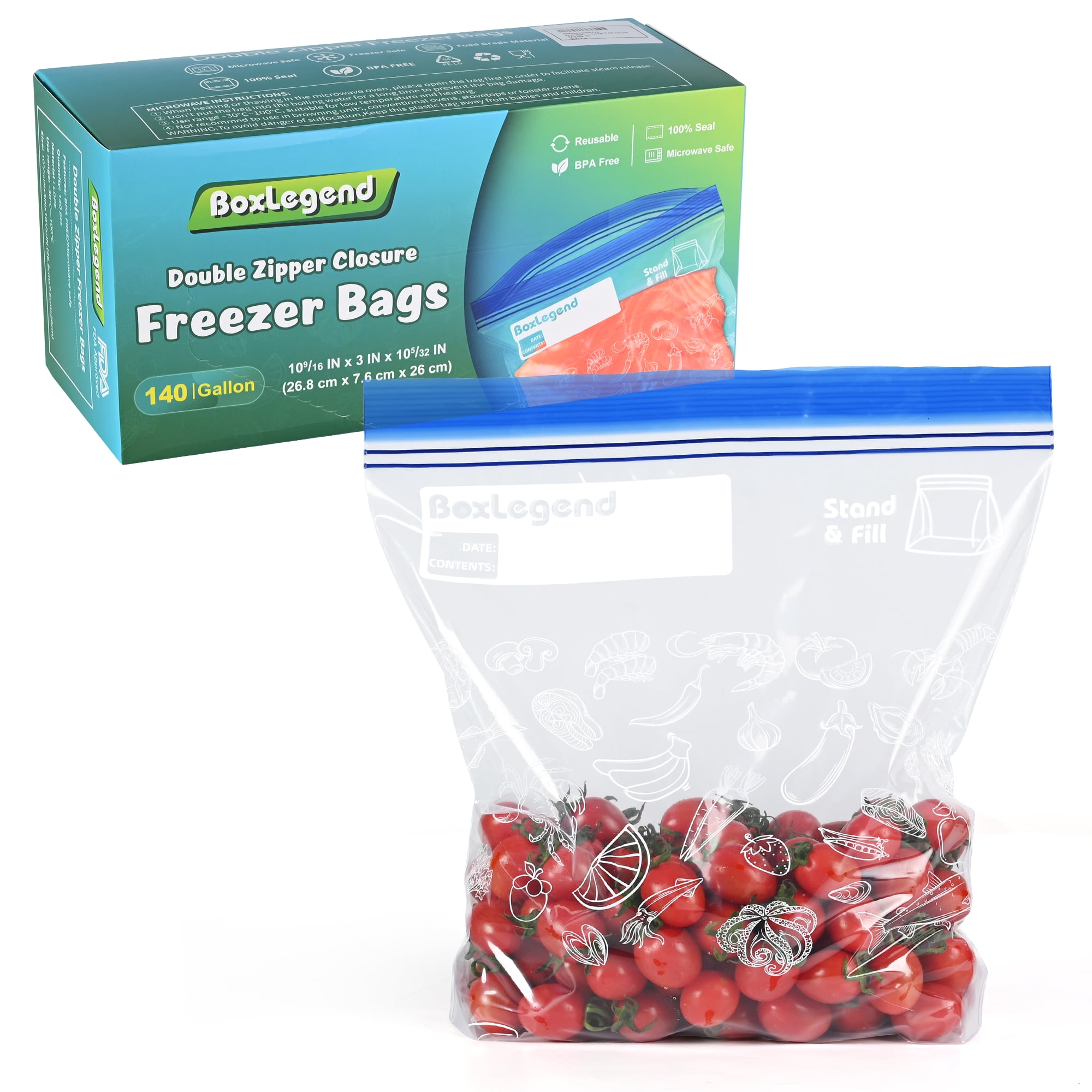 BoxLegend Freezer Bags, Double Zipper Food Storage Bags, 1 Gallon Size ...