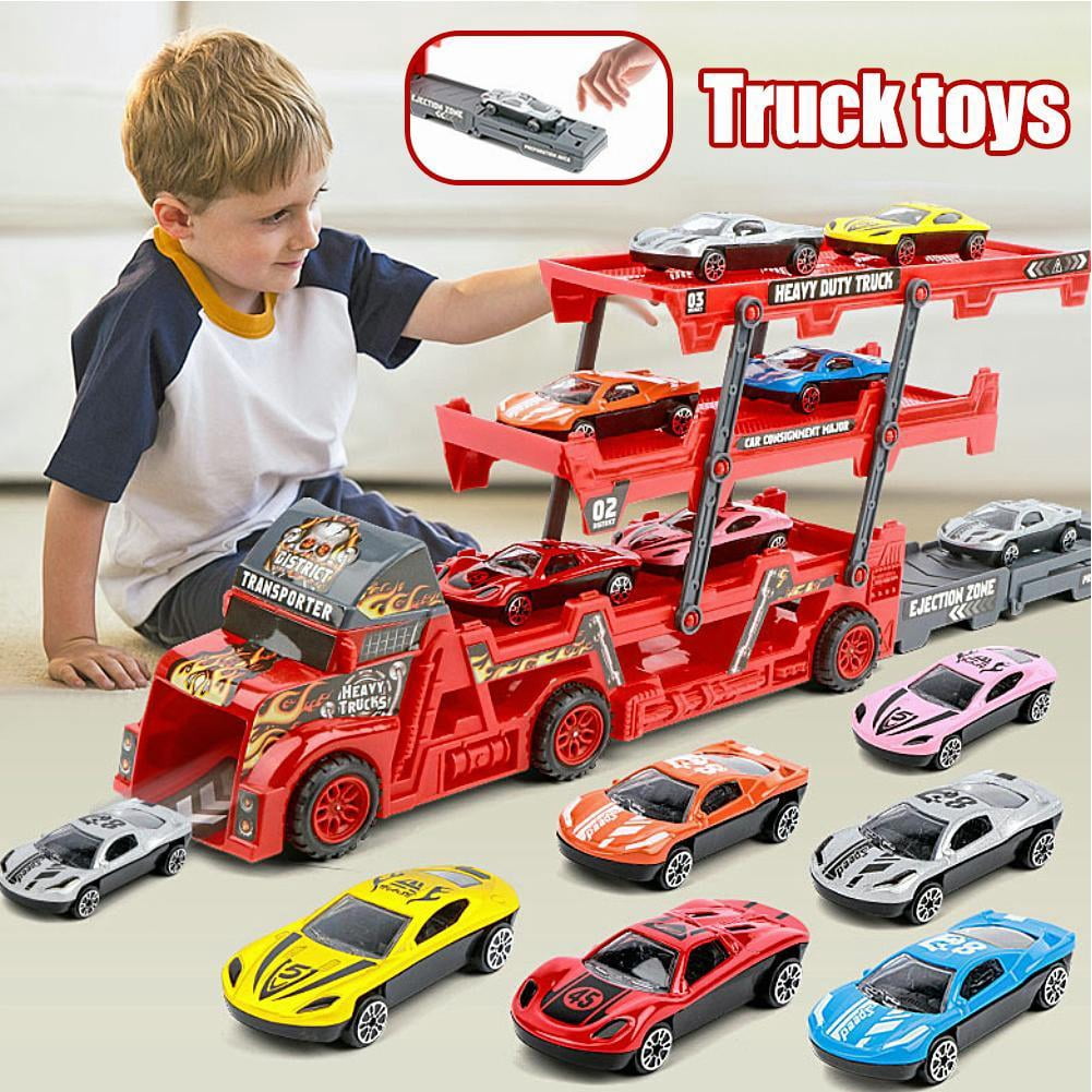 [Boxed Black] 3-layer ejectable container truck with 6 tin car toy car ...