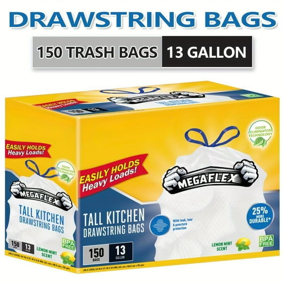 Boxed Disposable Non-Tear Garbage Bags (150 Count) – 13 Gallon ...
