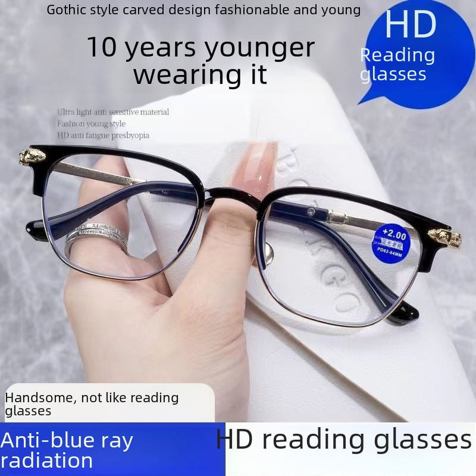 Boxed eyebrow frame anti blue light reading glasses large frame high ...