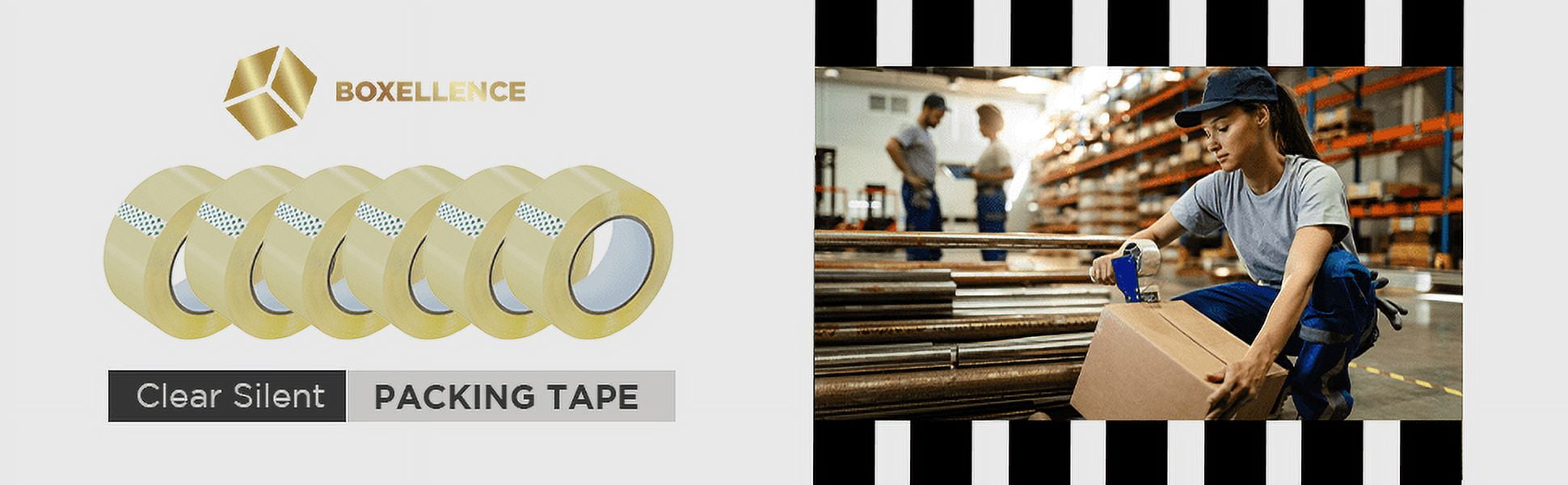 Boxellence Clear Acrylic Silent Packing Tape for Package Sealing, Box ...
