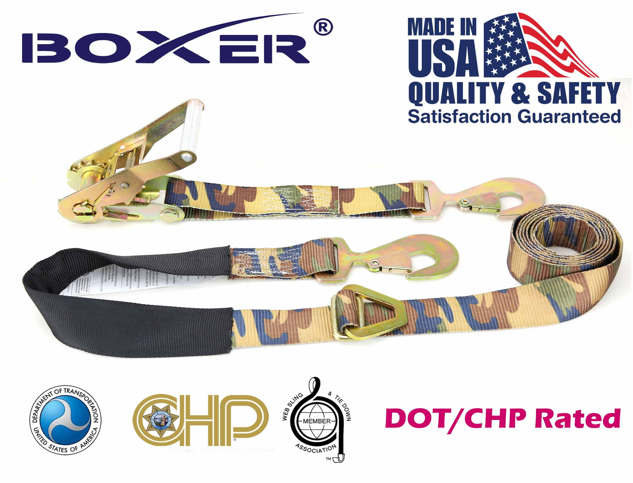 Boxer (2) DOT 2" x10' Car Axle Strap Tie Down w/Ratchet Car Hauler ...