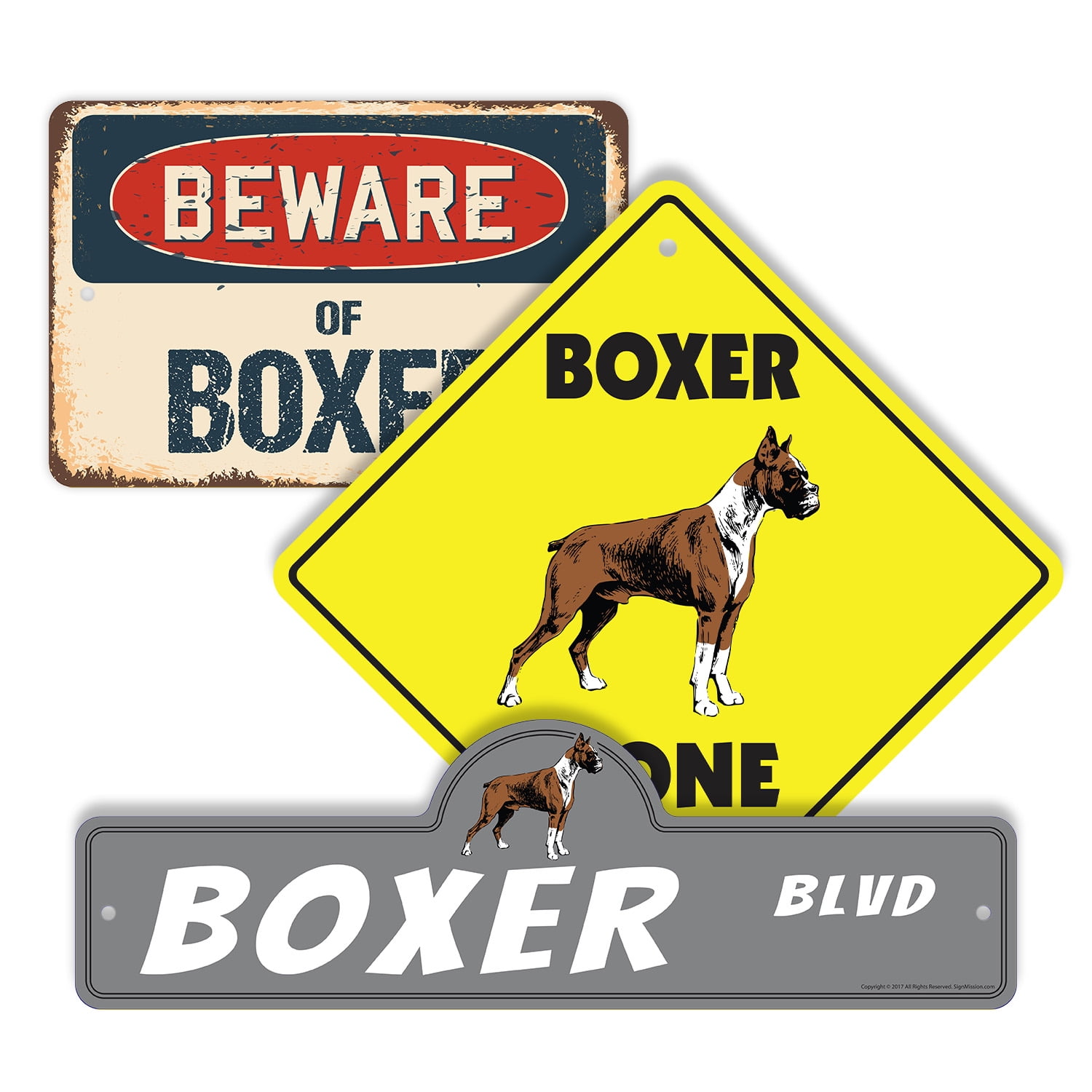 Boxer (3 Pack) Plastic Street Sign Crossing Sign Warning Sign Vintage ...